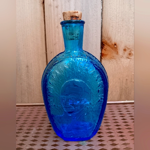 Wheaton Glass House | Dining | Vintage Wheaton Blue Glass House Flask ...